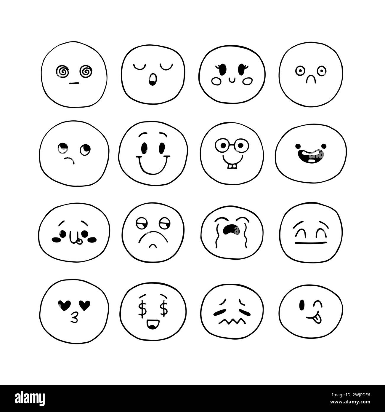 Sketched facial expressions set. Happy hand drawn funny smiley faces ...