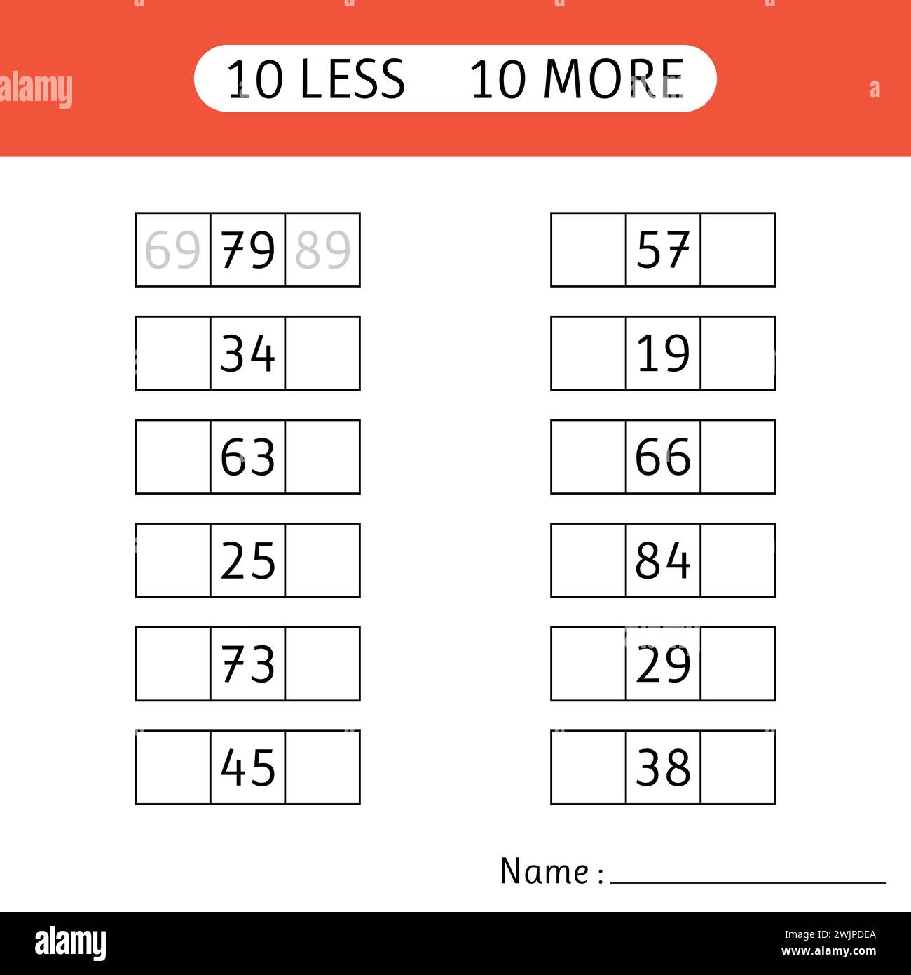 10 less, 10 more. Fill in the missing numbers. Worksheets for kids ...