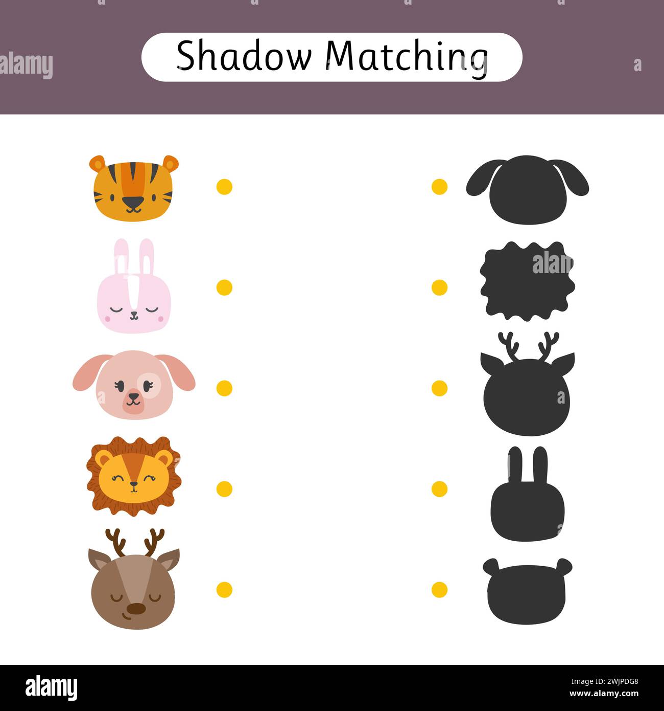 Shadow matching game for kids. Worksheet with cute animals. Find the ...