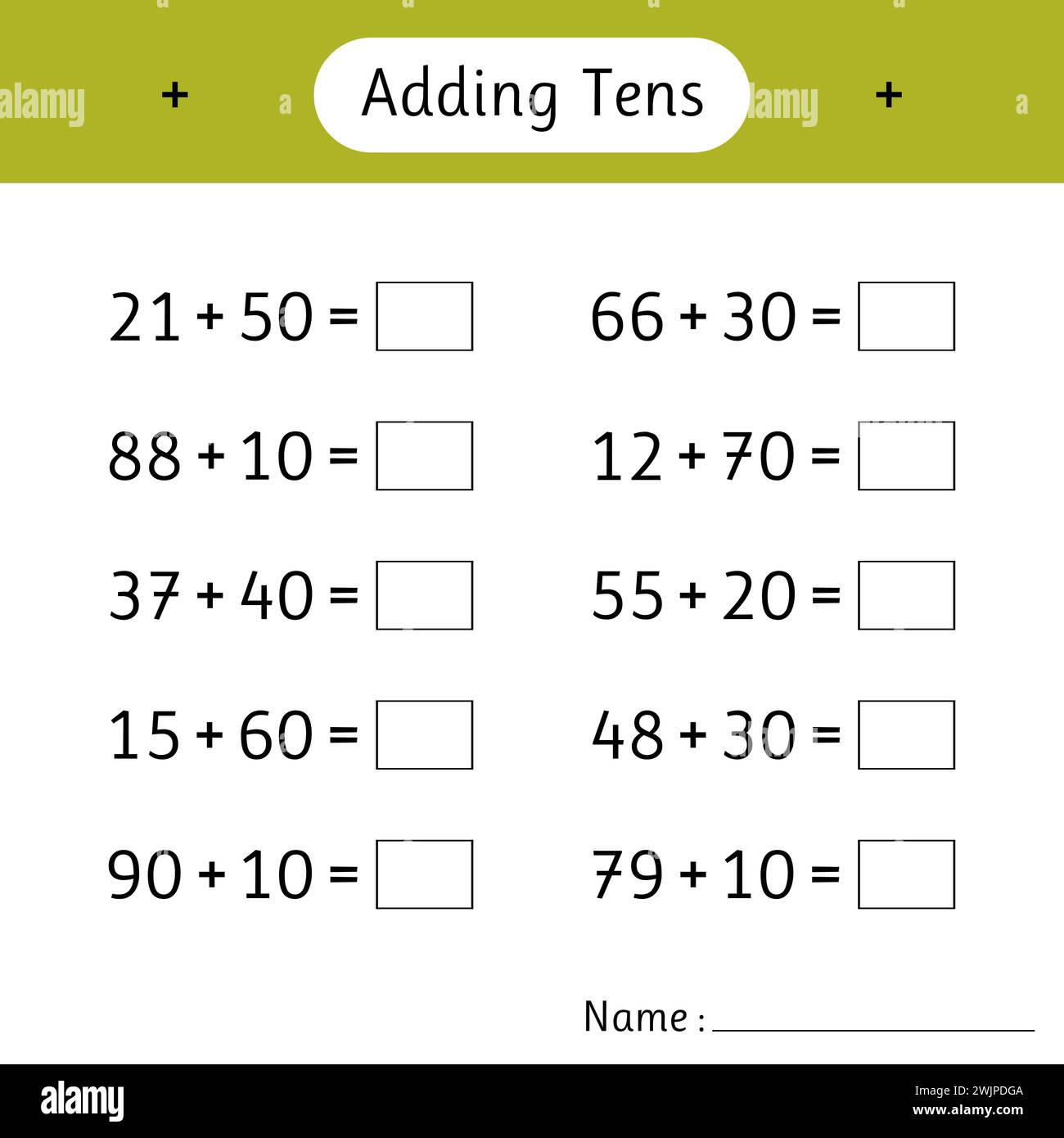 Adding Tens. Mathematics. Math worksheets for kids. Development of ...