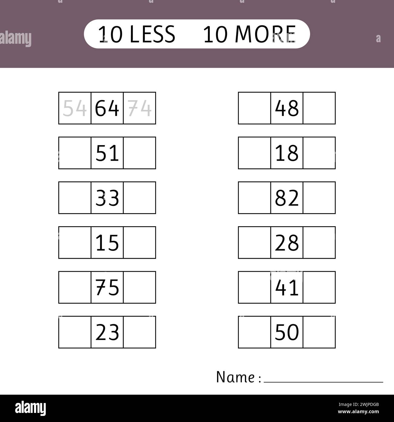 10 less, 10 more. Fill in the missing numbers. Mathematics. Worksheets ...