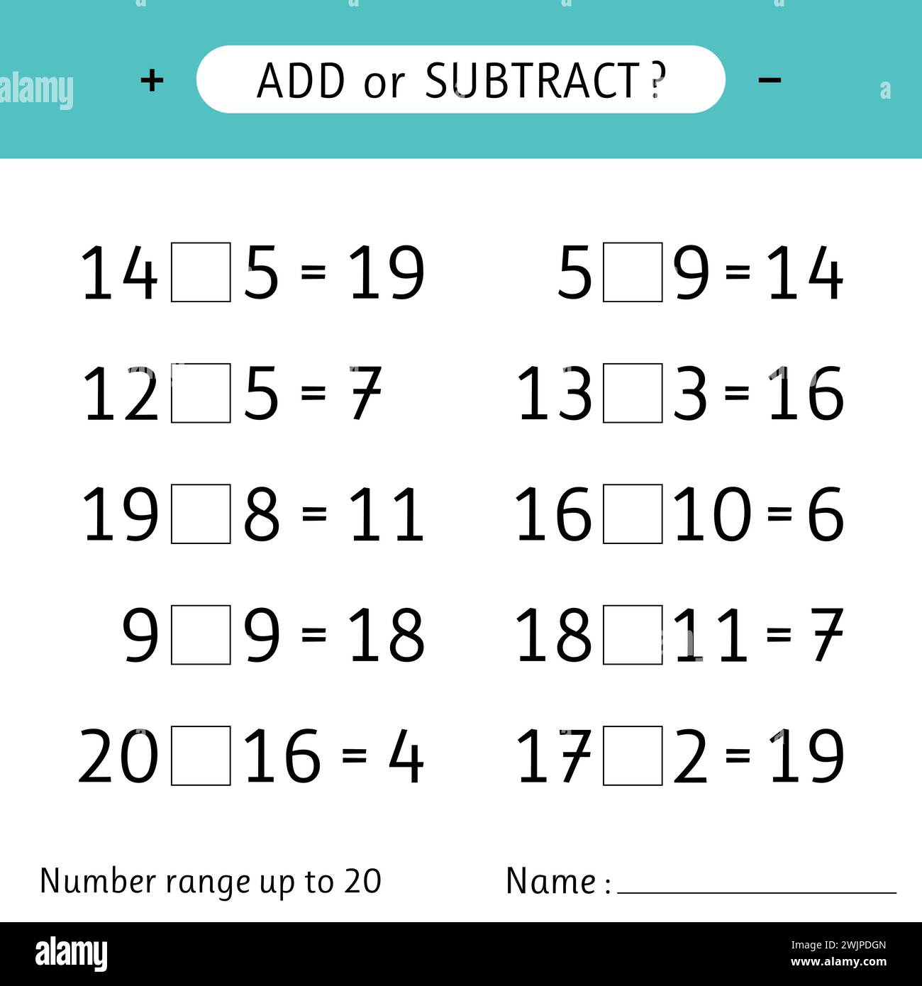 Add Or Subtract Number Range Up To 20 Mathematical Exercises Addition And Subtraction