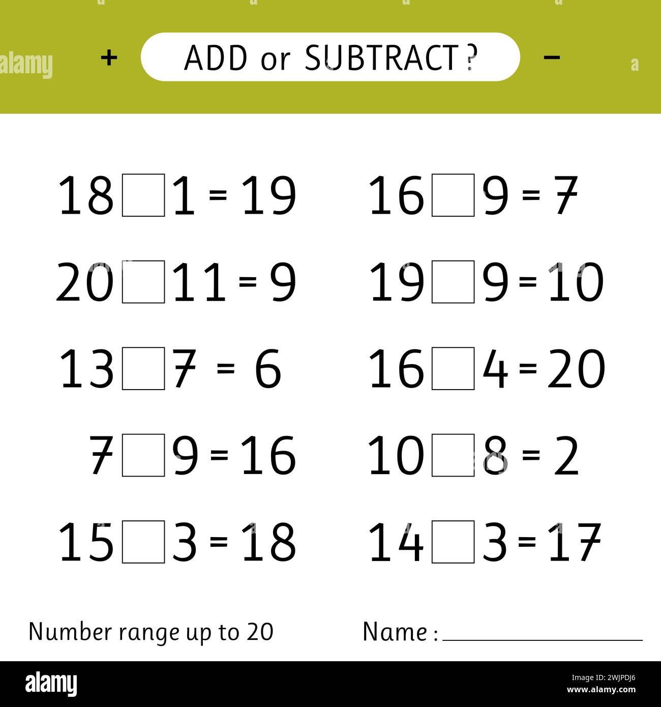 Add Or Subtract Number Range Up To 20 Mathematical Exercises Addition And Subtraction