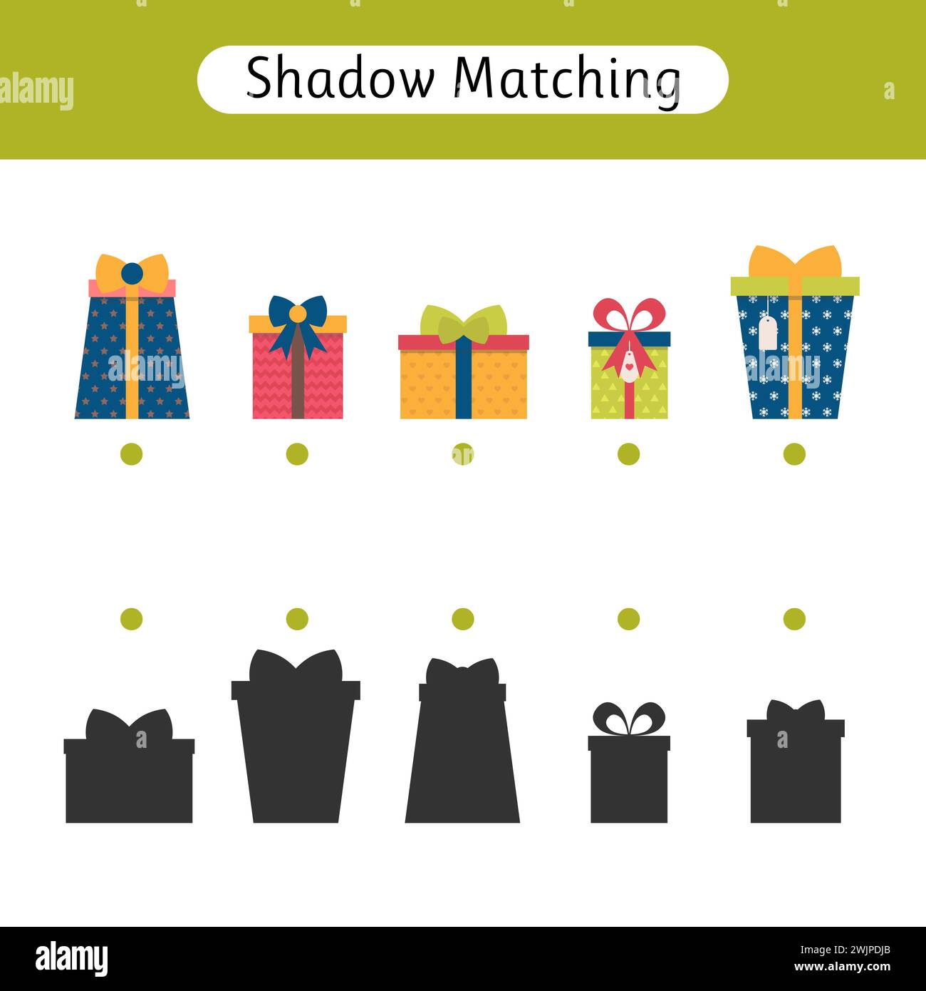 Shadow matching game for kids. Worksheets with gifts. Find the correct ...