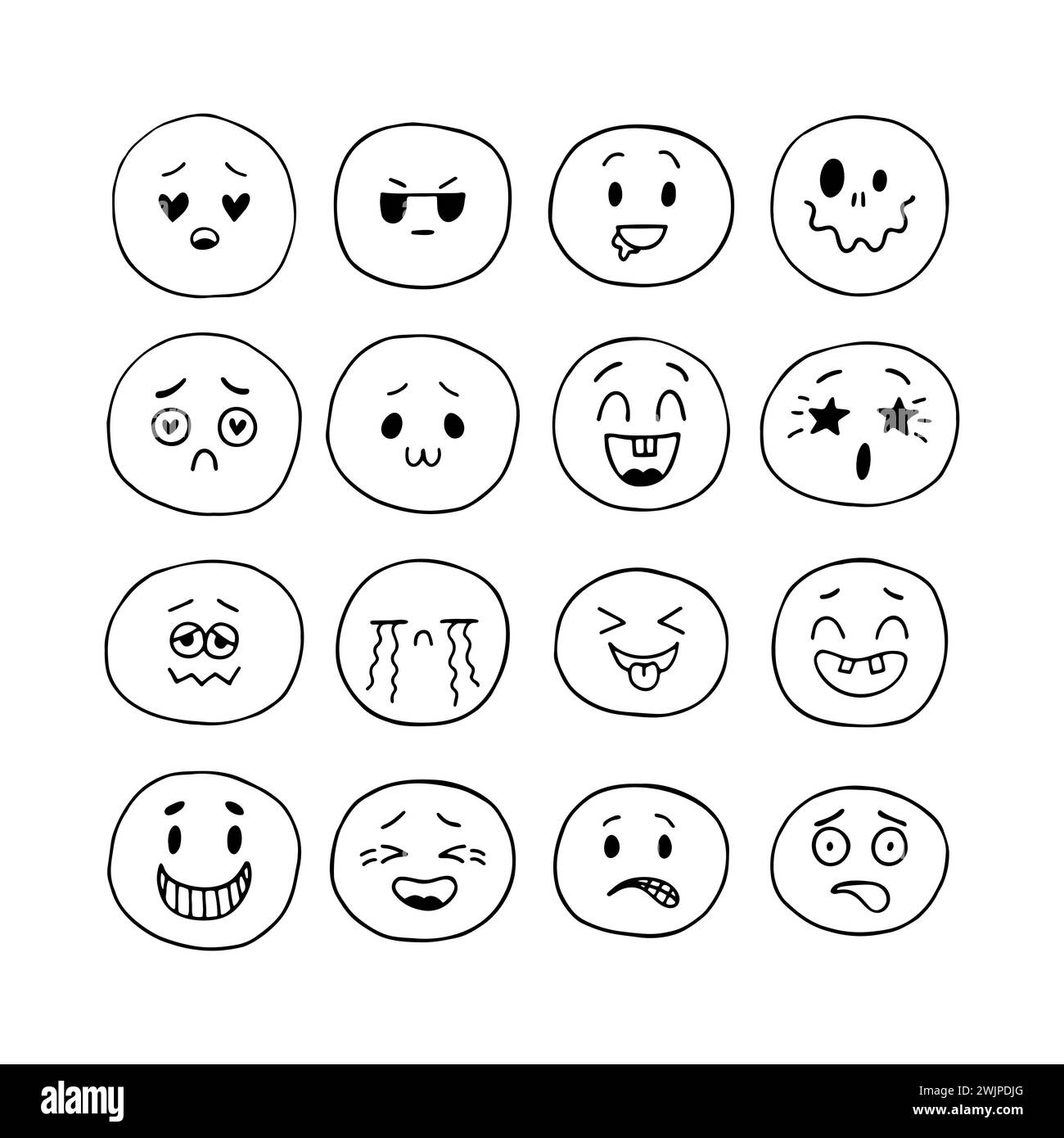 Sketched facial expressions set. Happy hand drawn funny smiley faces ...