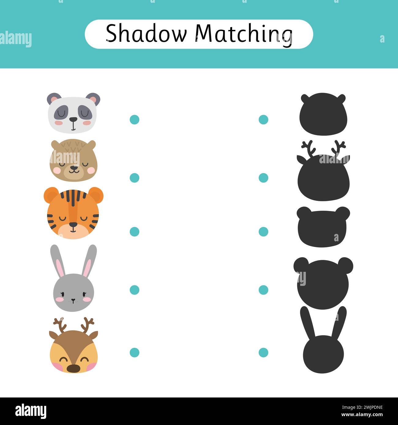 Shadow matching game for kids. Worksheets with cute animals. Find the ...