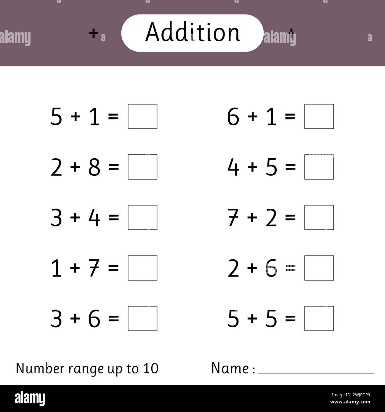 Addition. Number range up to 10. Math worksheet for kids. Developing ...