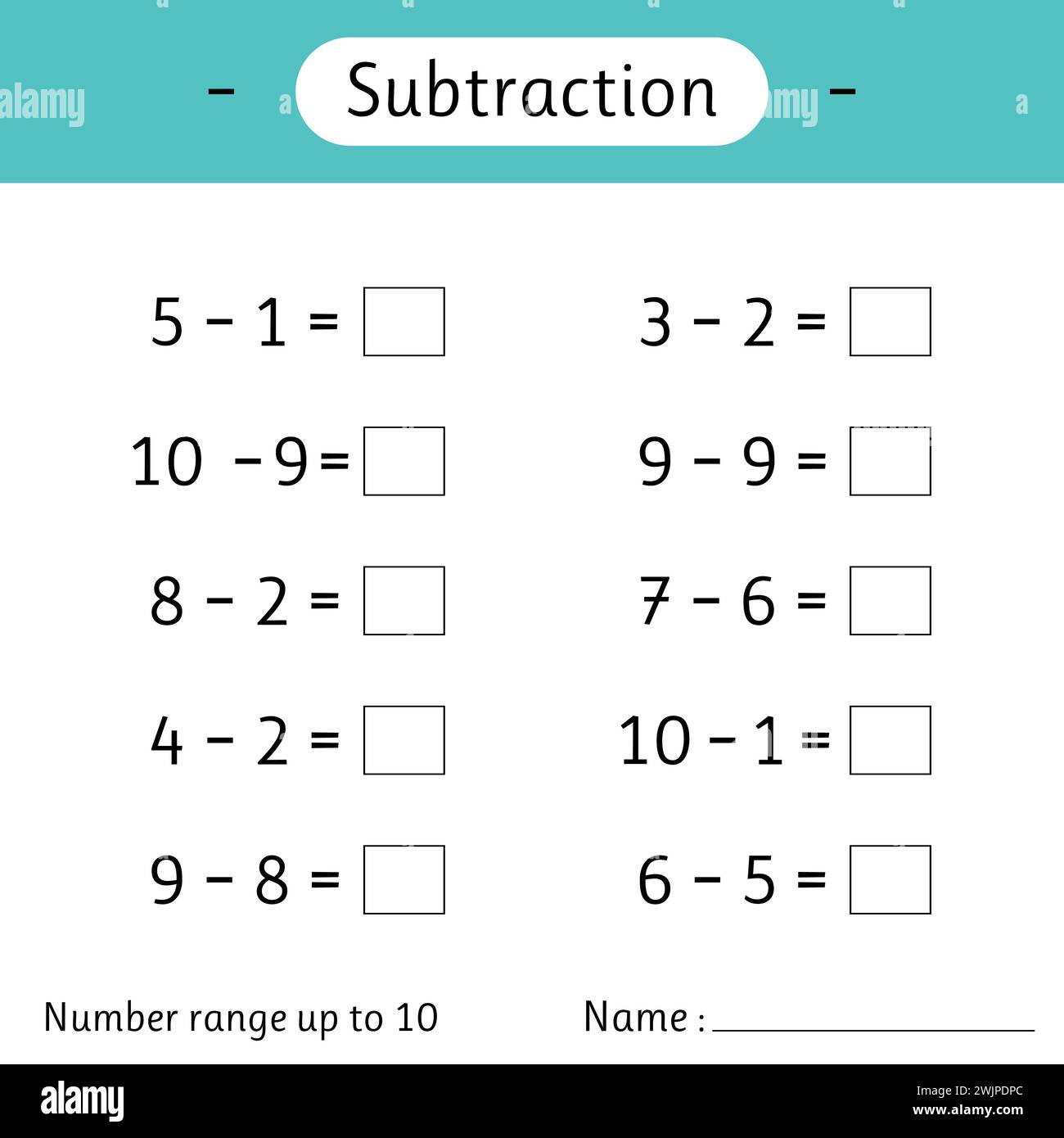 Subtraction. Number range up to 10. Math worksheet for kids. Developing ...