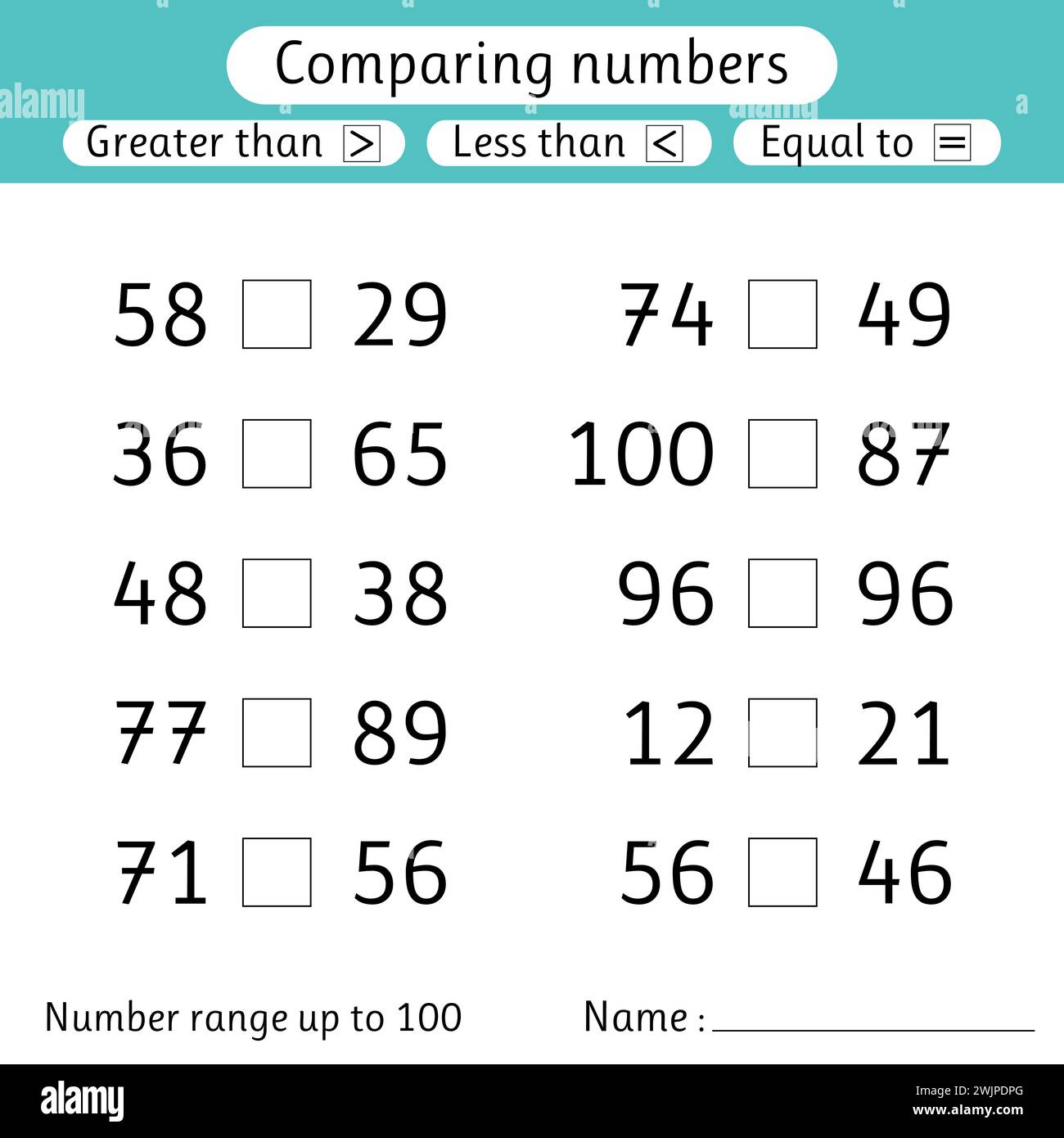 Comparing numbers. Less than, greater than, equal to. Worksheet for ...