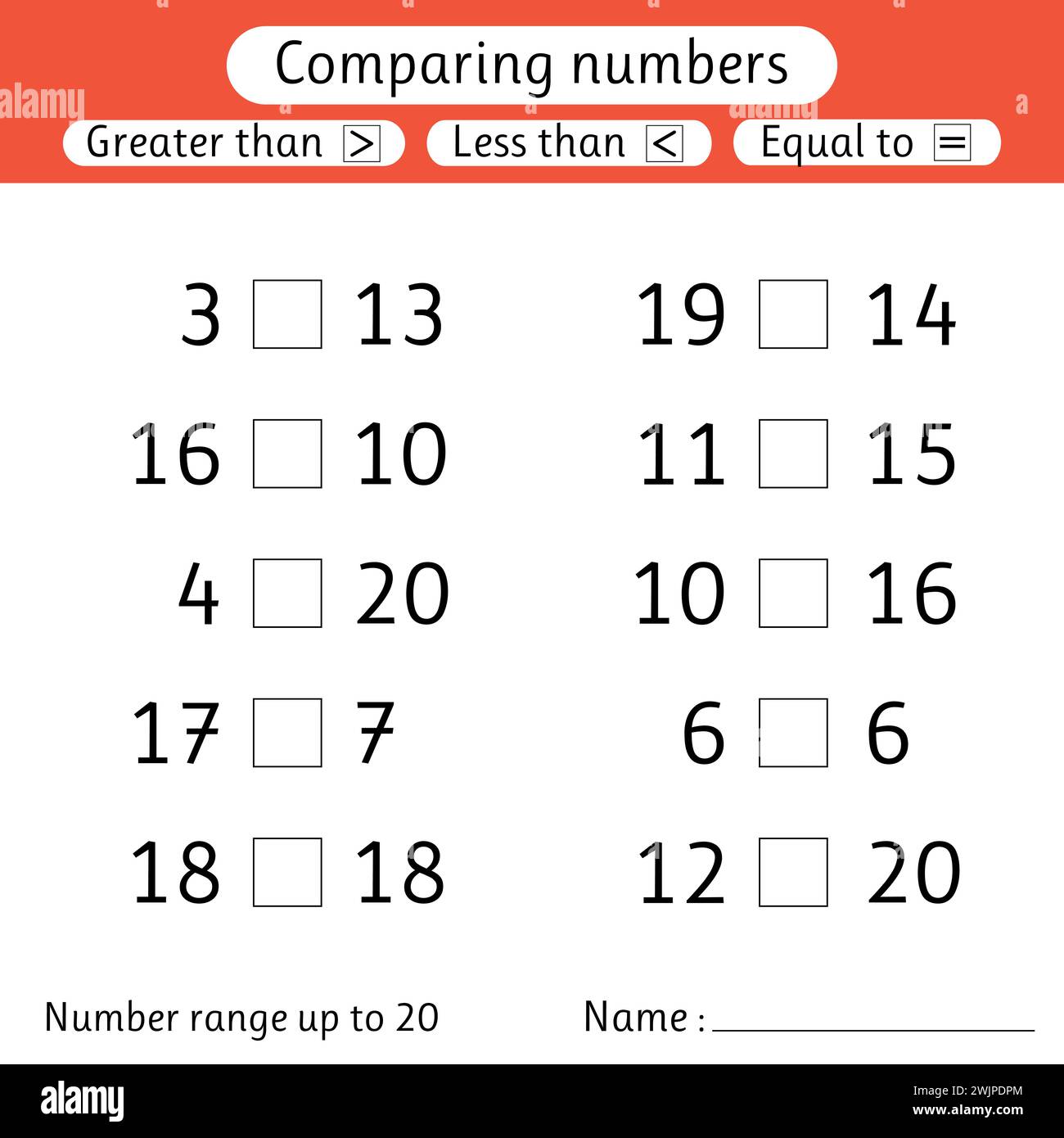 Comparing numbers. Less than, greater than, equal to. Number range up ...