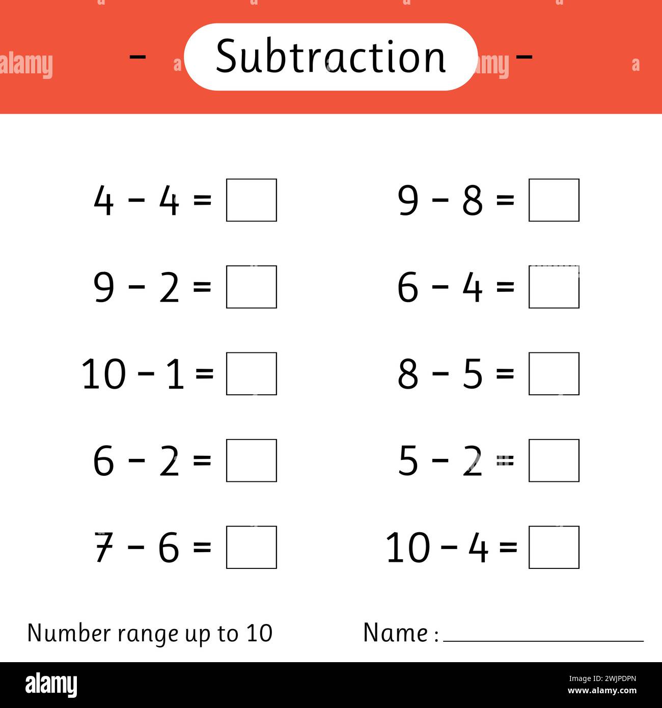 Subtraction. Number range up to 10. Mathematics. Math worksheet for ...