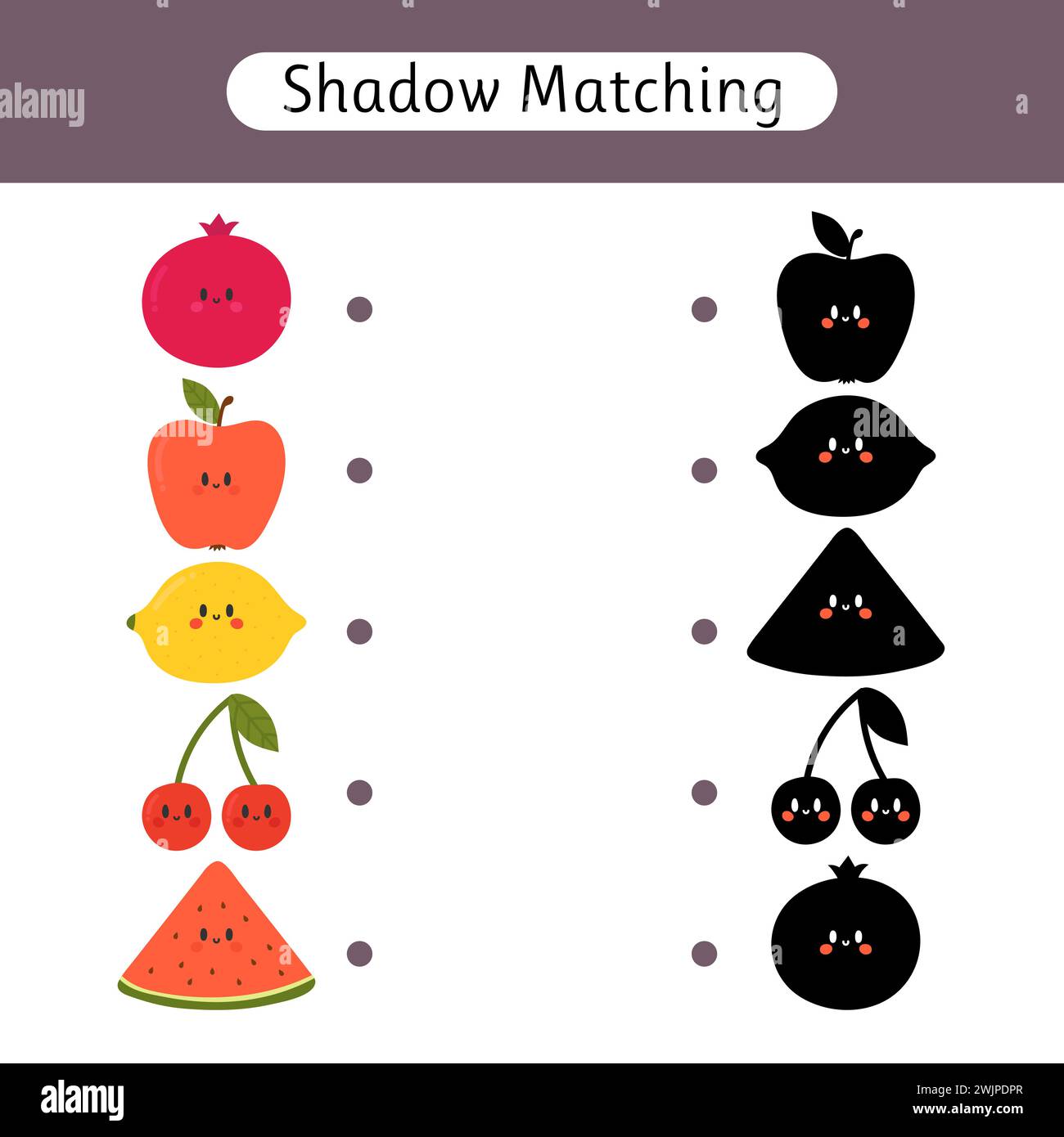 Shadow matching game for kids. Worksheets with cute fruit. Find the ...