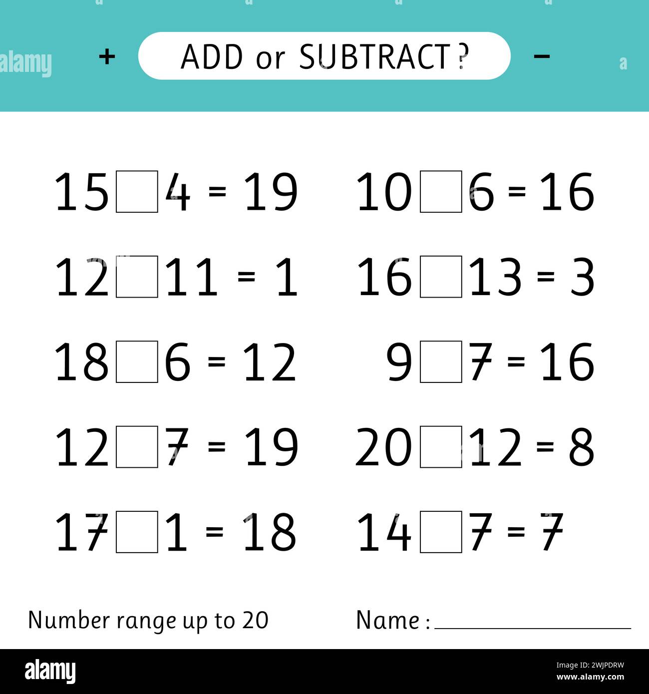 Add Or Subtract Number Range Up To 20 Addition And Subtraction Mathematical Exercises