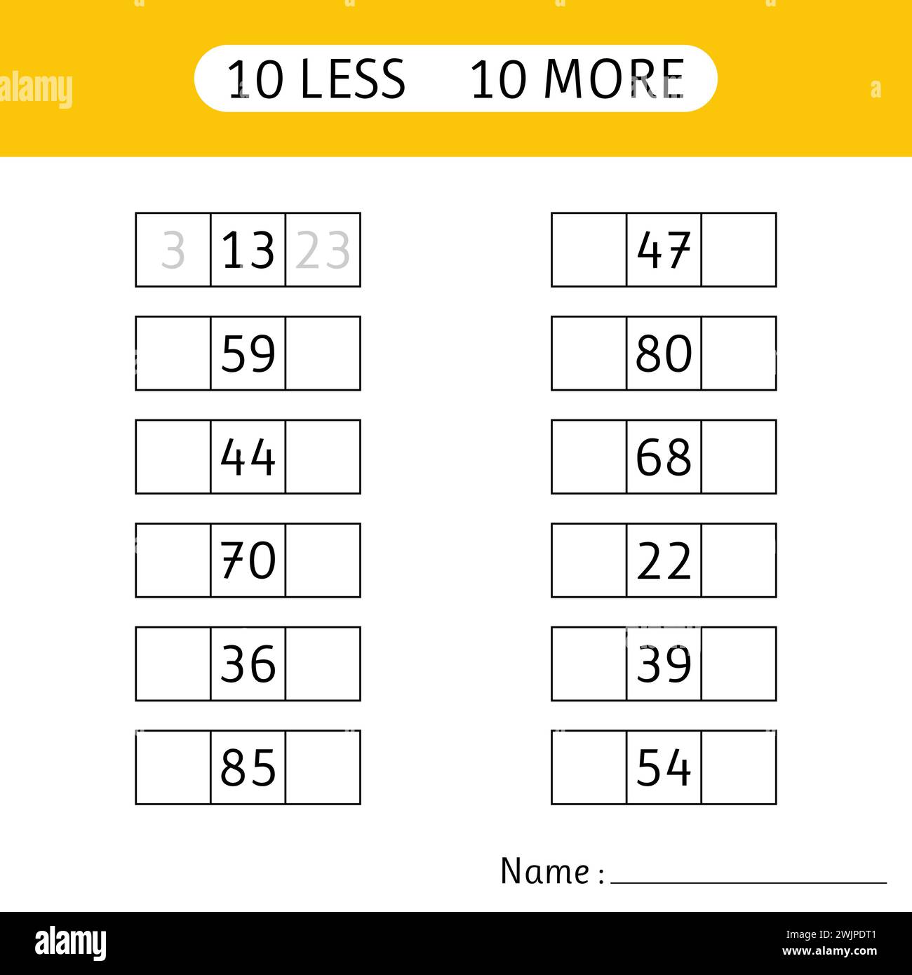 10 less, 10 more. Fill in the missing numbers. Worksheets for kids ...