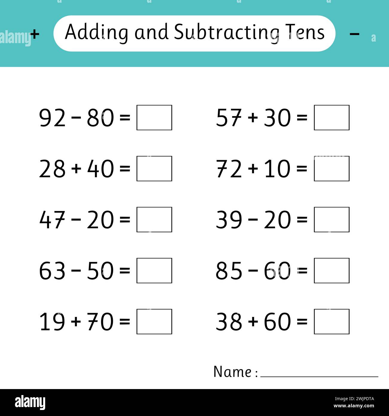 Adding and Subtracting Tens. Math worksheets for kids. Mathematics ...
