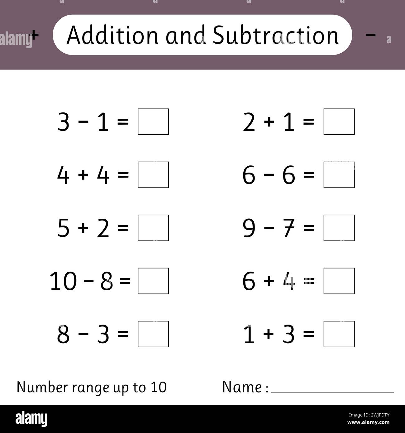 Addition and Subtraction. Number range up to 10. Math worksheet for ...