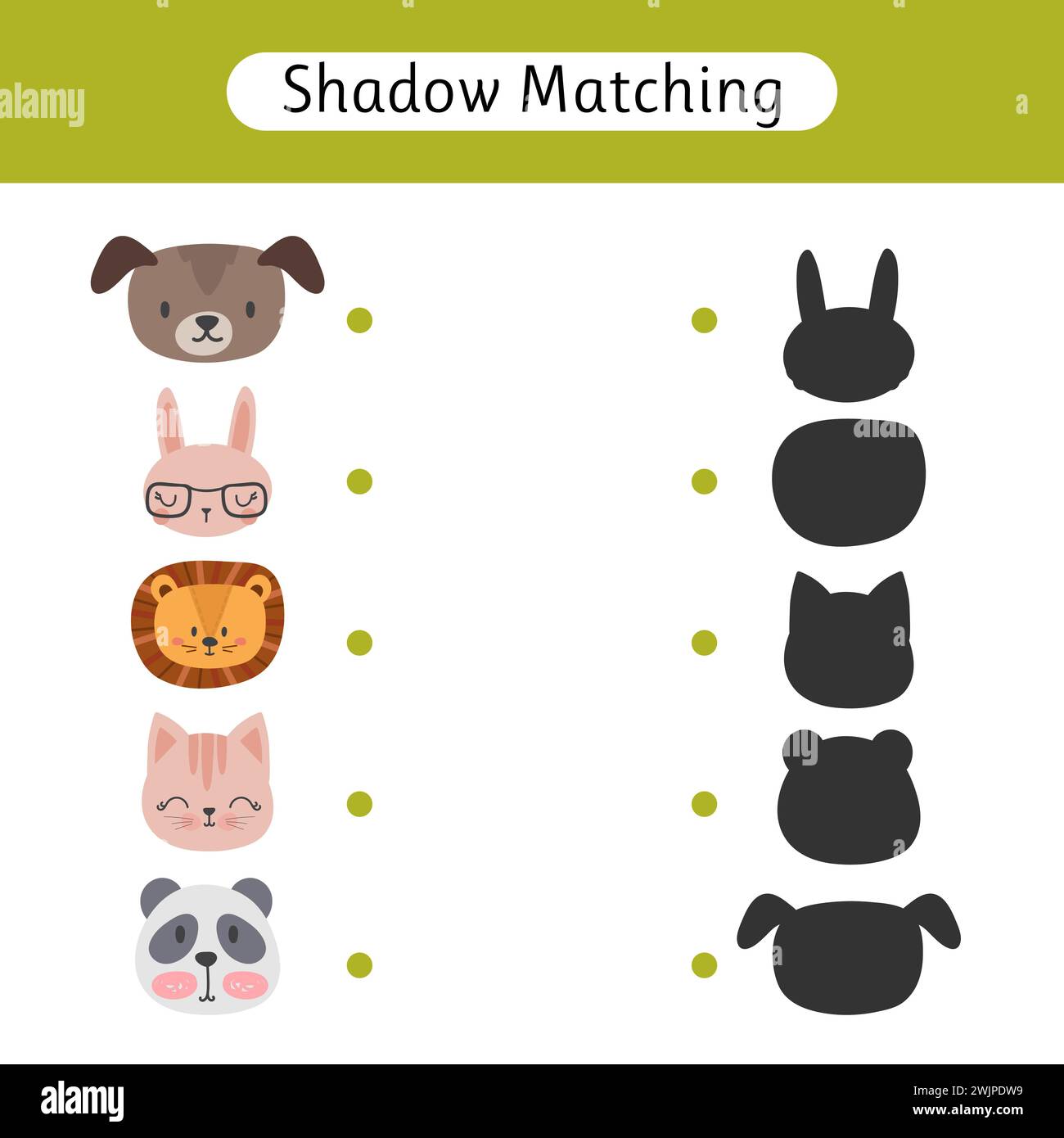Shadow matching game for kids. Worksheet with animals. Find the correct ...