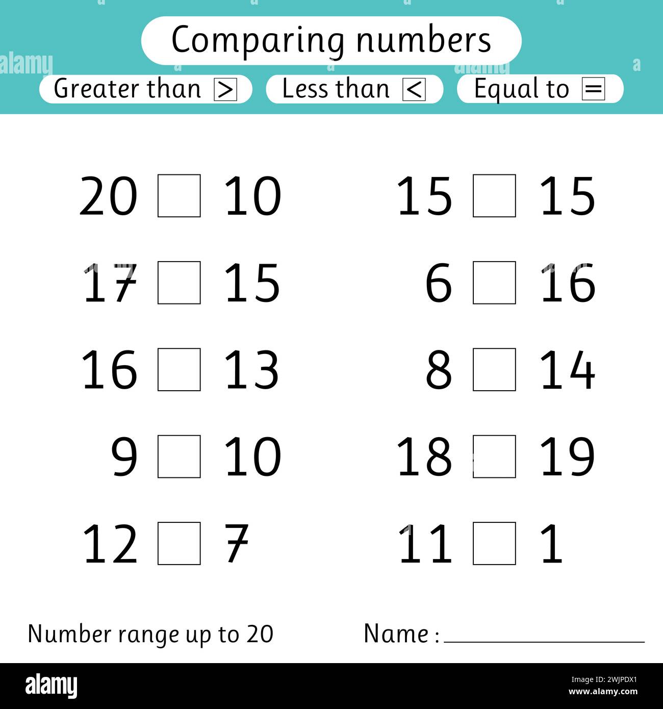 Comparing numbers. Less than, greater than, equal to. Number range up ...