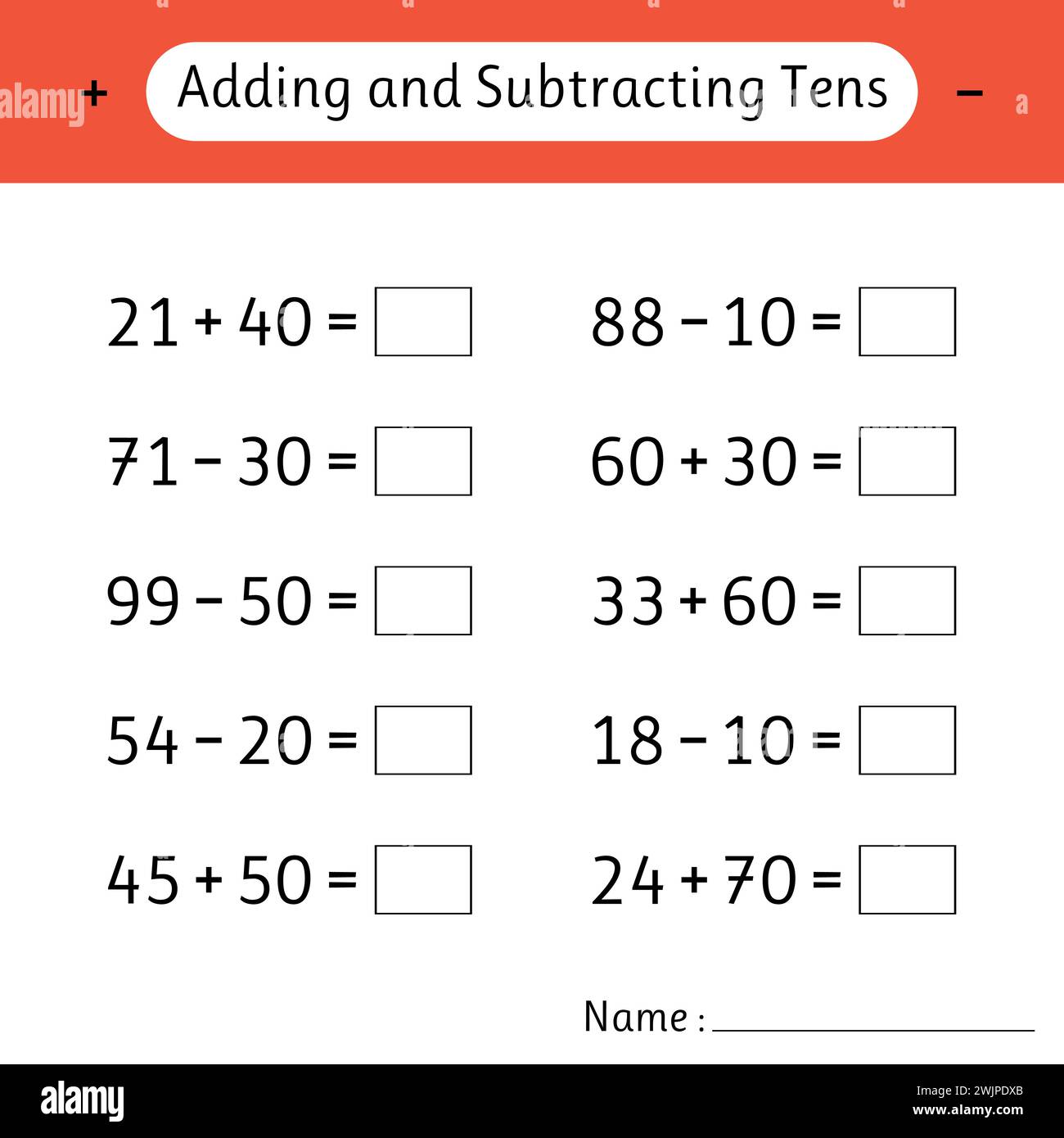 Adding and Subtracting Tens. Math worksheets for kids. Mathematics ...