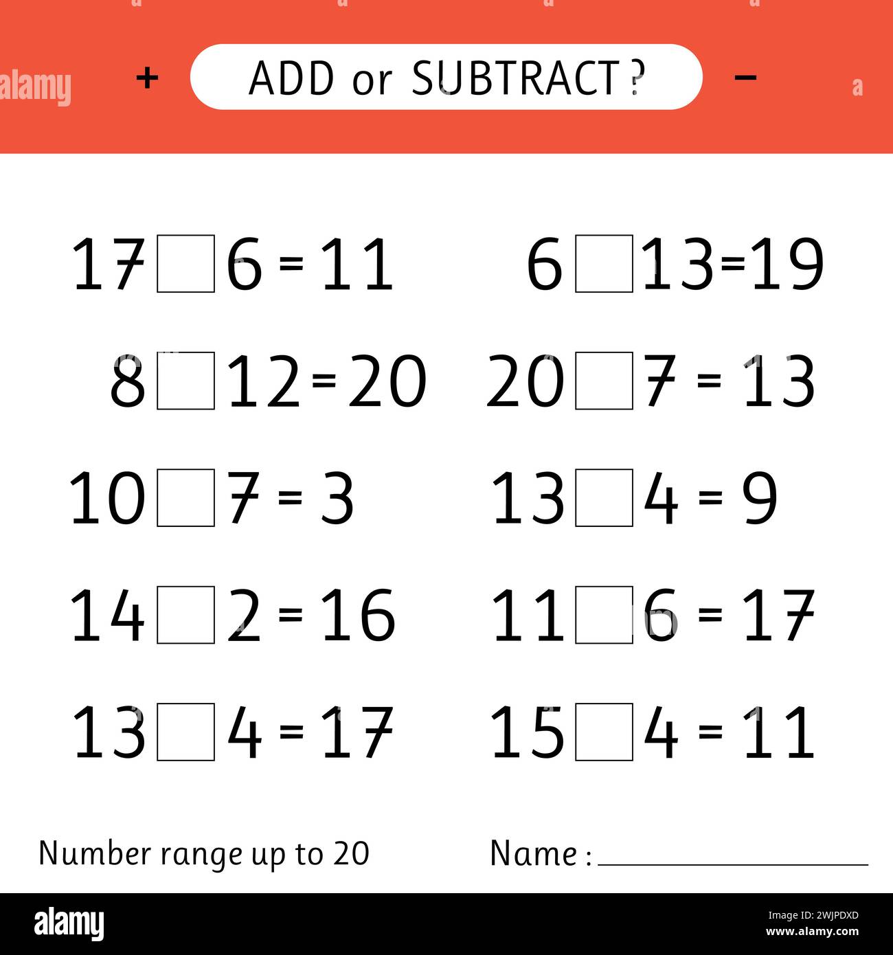 Add Or Subtract Number Range Up To 20 Addition And Subtraction Mathematical Exercises