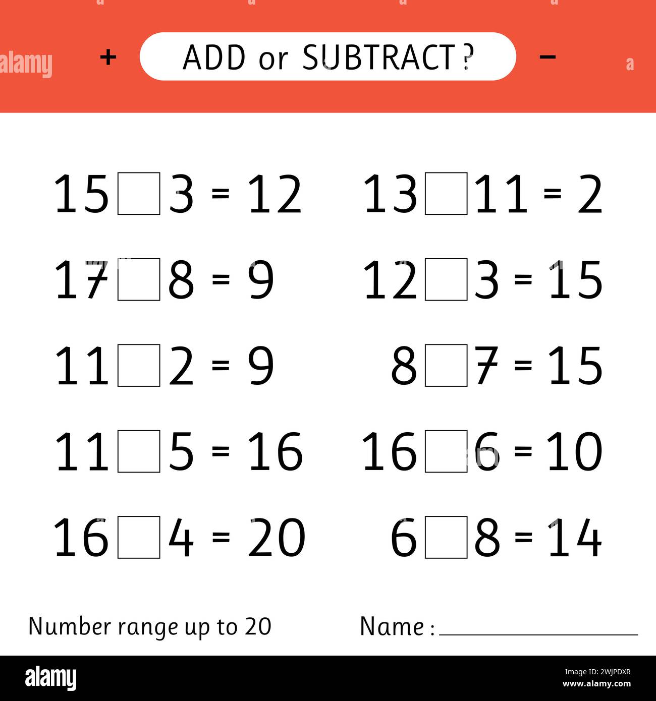 Add Or Subtract Number Range Up To 20 Addition And Subtraction