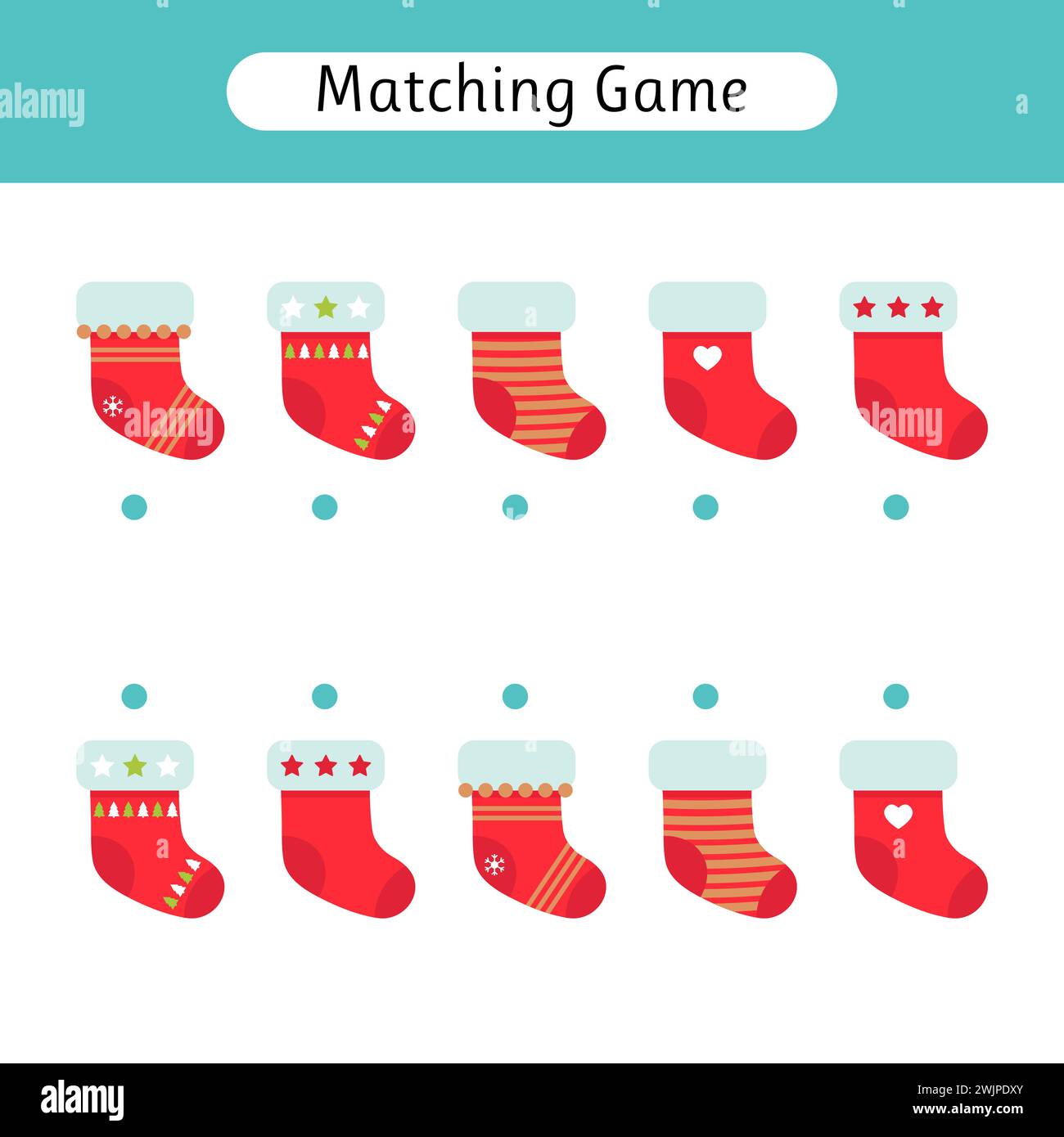 Matching game for kids. Worksheet. Christmas socks. Find the correct ...