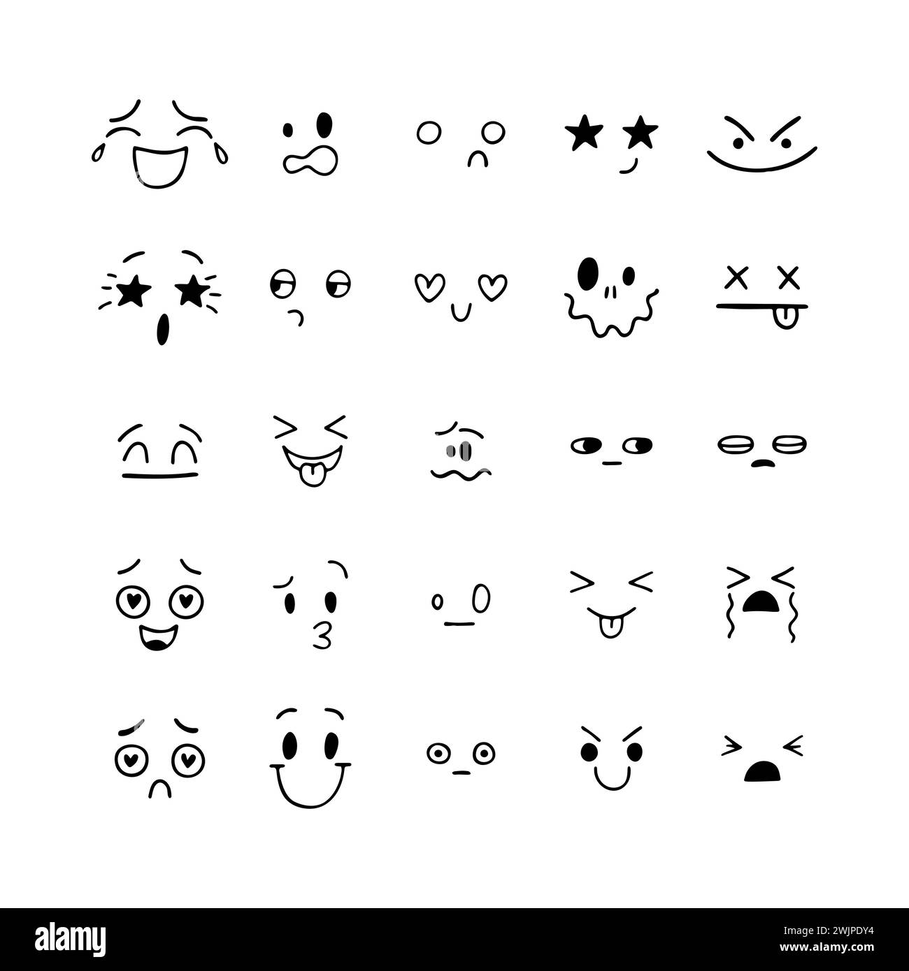Hand drawn funny smiley faces. Sketched facial expressions set. Happy ...