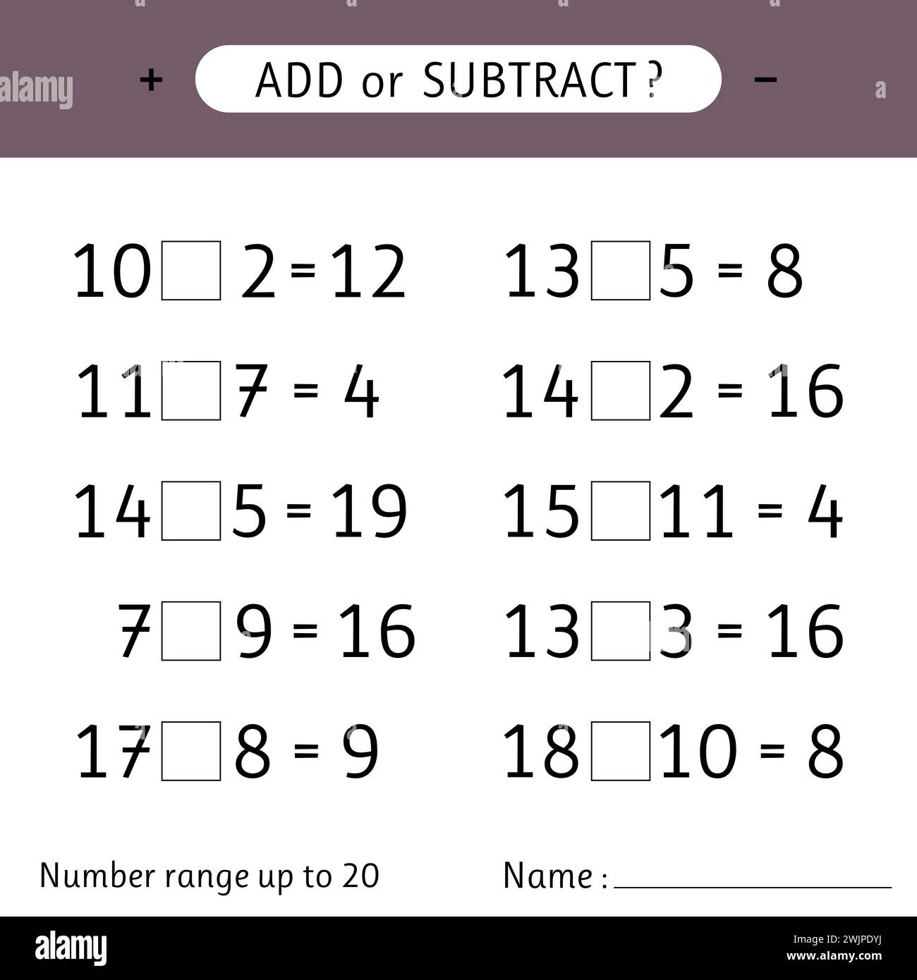 Add or subtract. Number range up to 20. Worksheet for kids. Addition ...