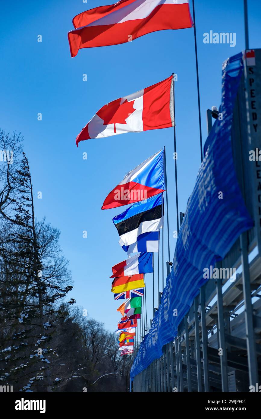 Minneapolis, Minnesota, USA. 16th Feb, 2024. A line of world flags on ...