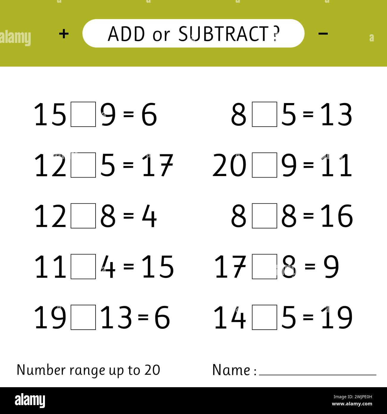 Add or subtract. Number range up to 20. Mathematical exercises ...
