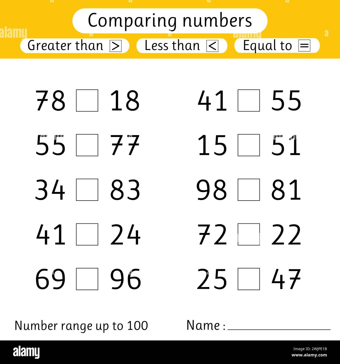 Comparing numbers. Less than, greater than, equal to. Number range up ...