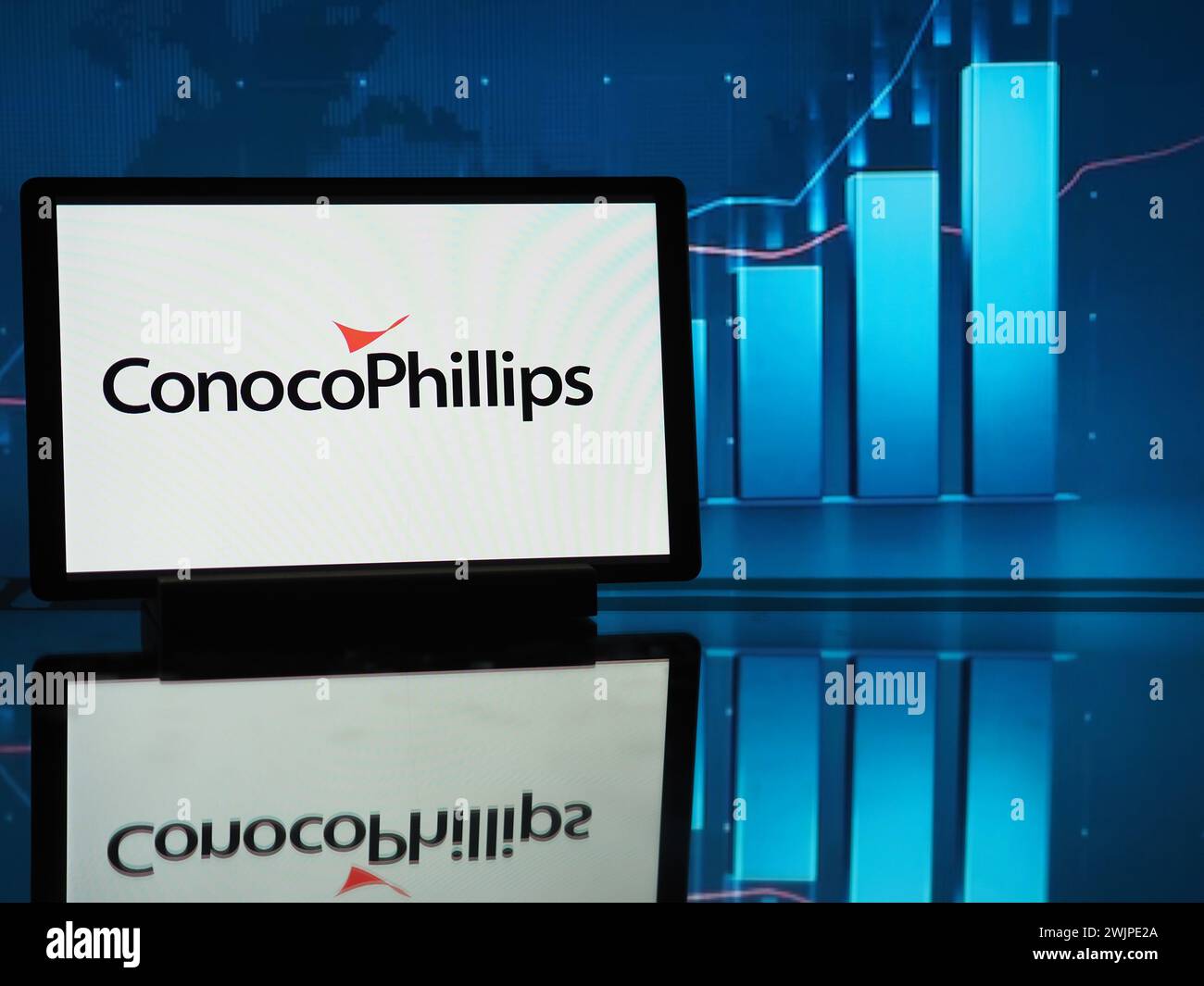 Germany - February 16, 2024: In this photo illustration, ConocoPhillips Company logo seen ...