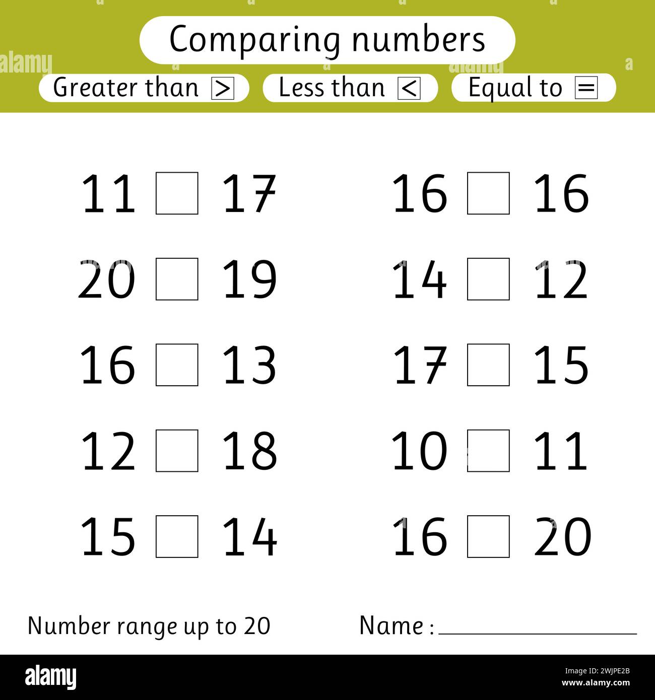 Comparing numbers. Less than, greater than, equal to. Worksheet for ...
