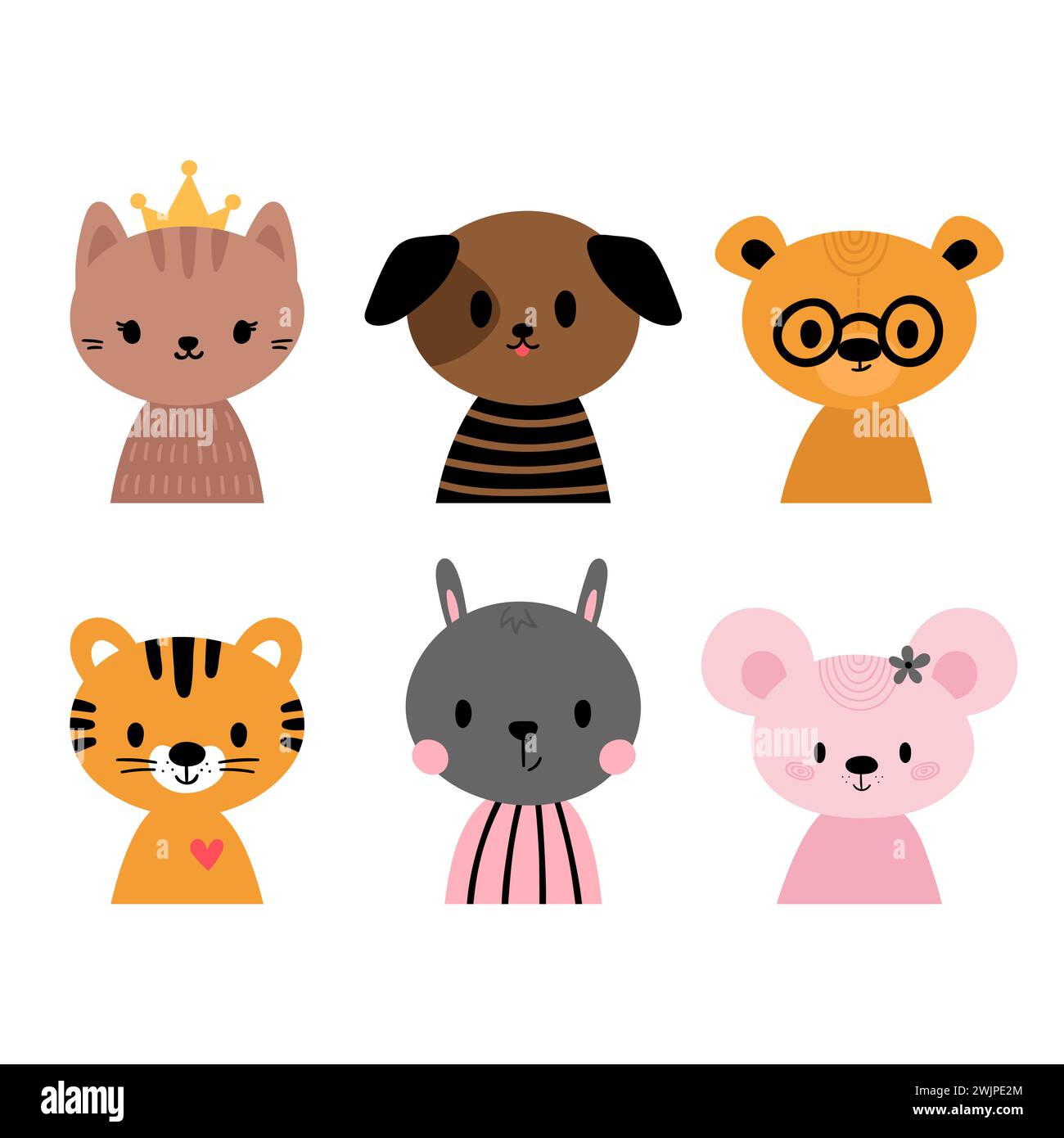 Cute cartoon animals for invitations, postcards, nursery, poster, t ...