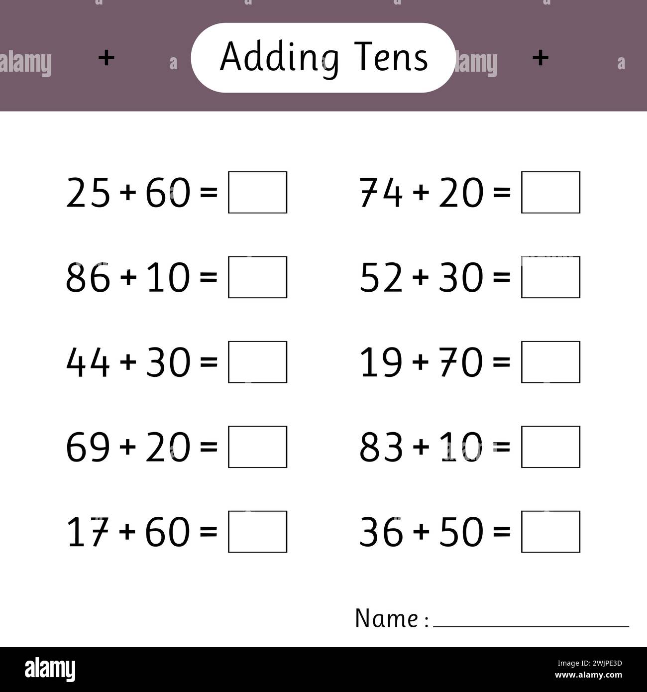 Adding Tens. Math worksheets for kids. School education. Development of ...