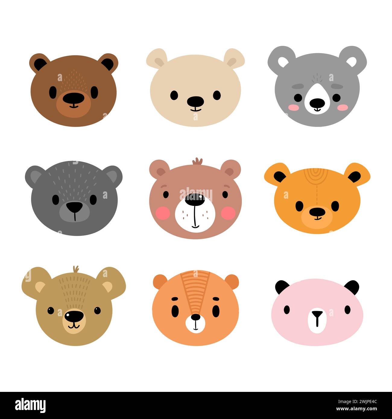 Adorable bears. Set of cute cartoon animals portraits. Fits for ...