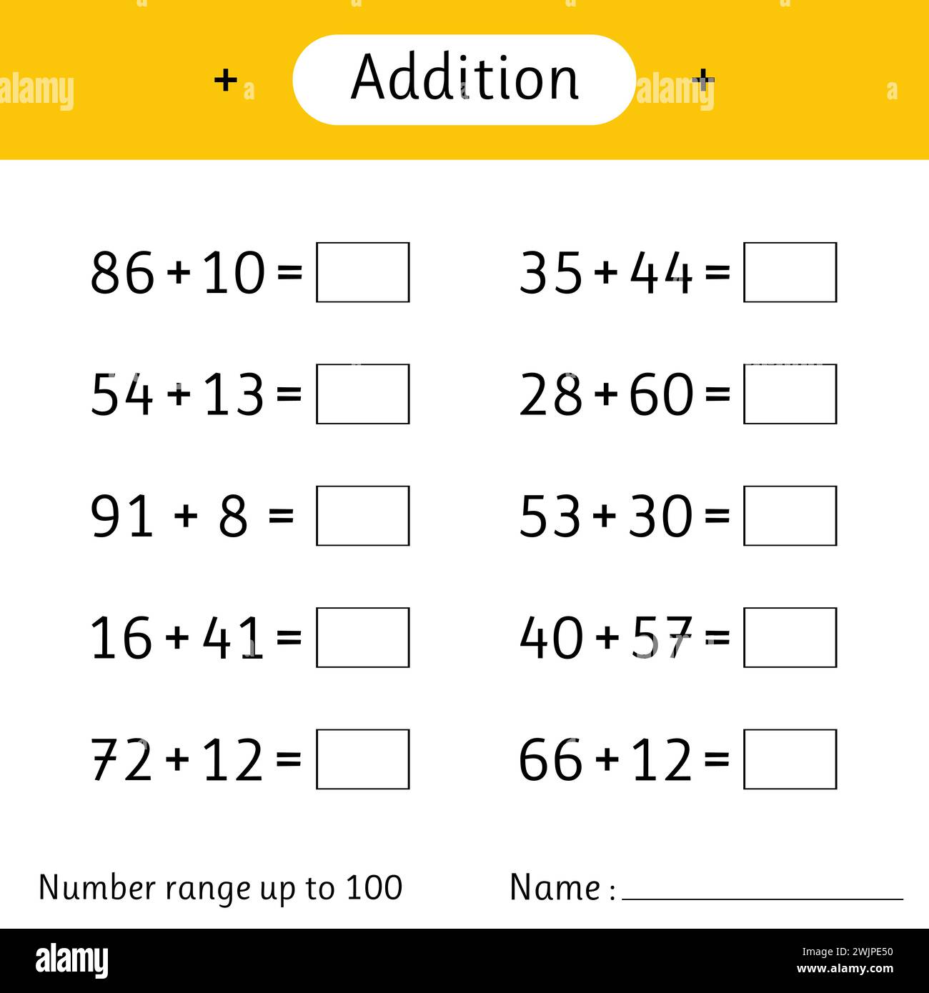 Addition. Number range up to 100. Math worksheet for kids. Mathematics ...