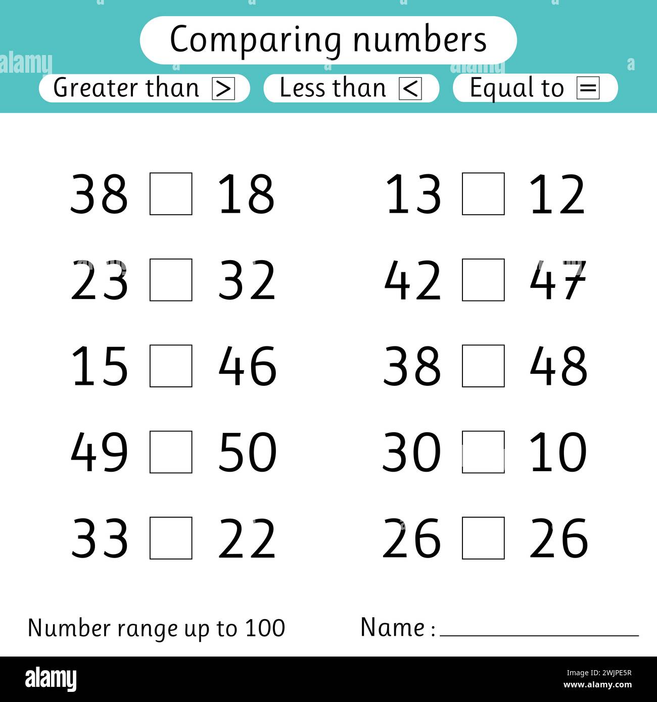 Comparing numbers. Less than, greater than, equal to. Worksheet for ...