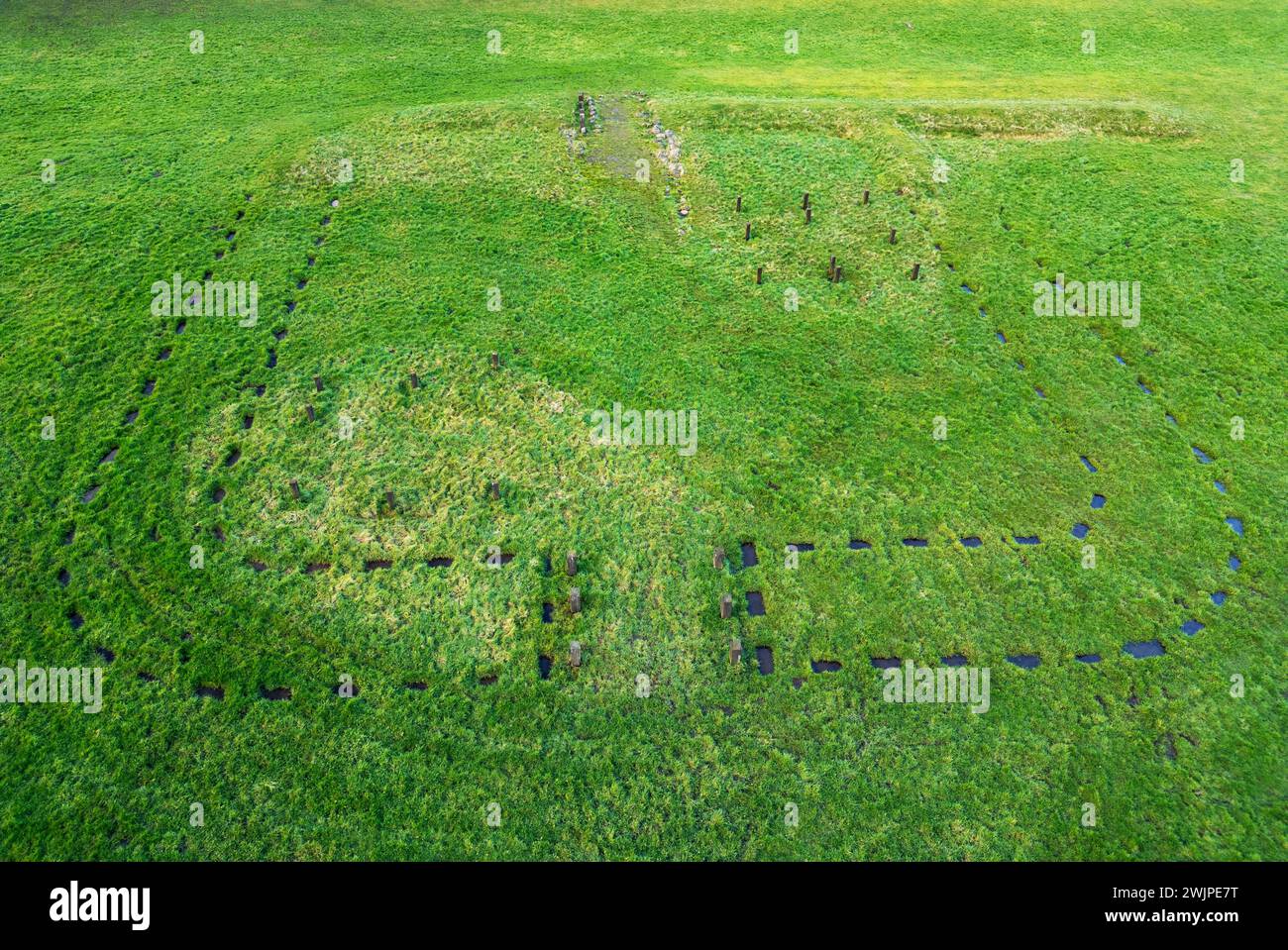 Aerial drone view of Kinneil Roman Fortlet, Kennel estate, Bo'ness ...