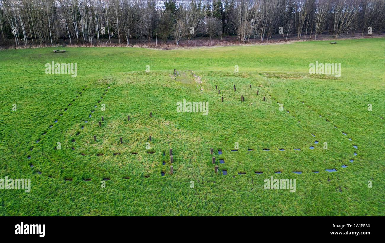 Aerial drone view of Kinneil Roman Fortlet, Kennel estate, Bo'ness ...