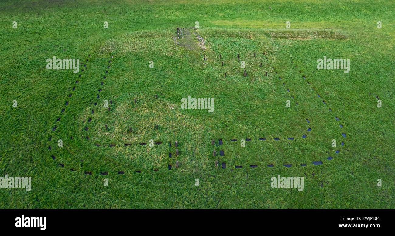 Aerial drone view of Kinneil Roman Fortlet, Kennel estate, Bo'ness ...