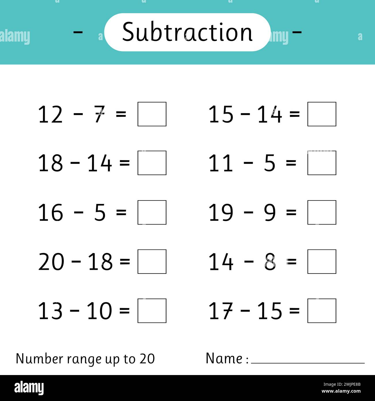 Subtraction Number Range Up To 20 Mathematics Math Worksheet For