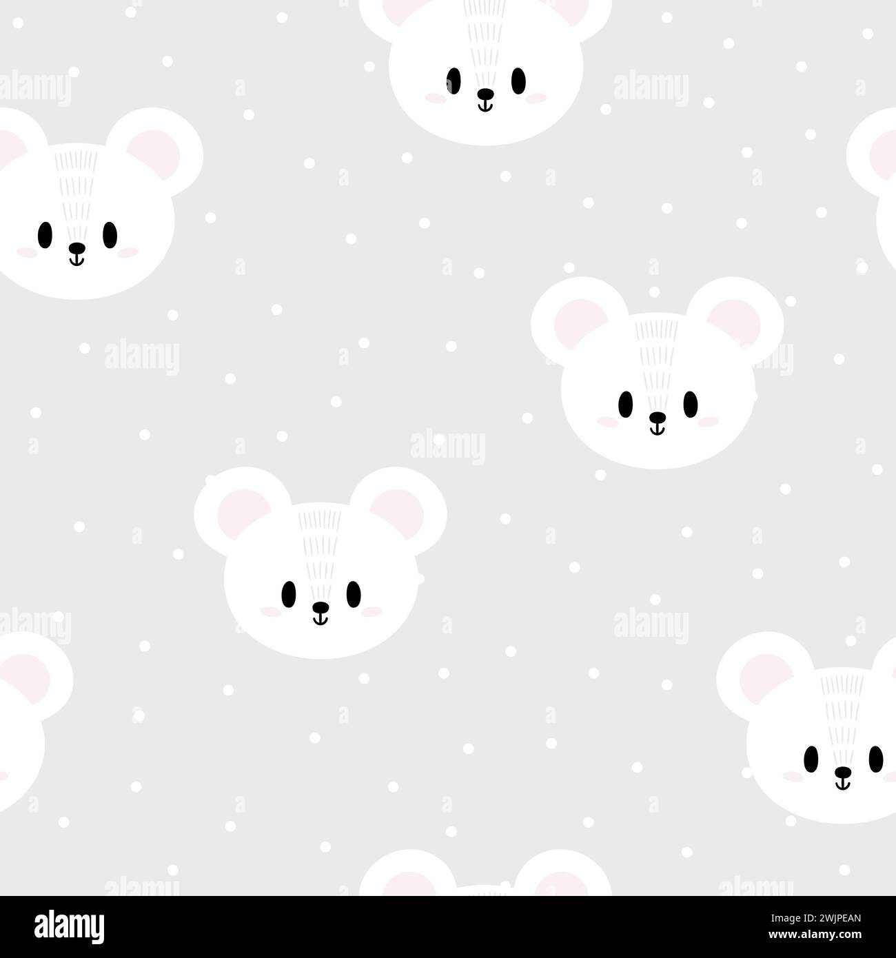 Seamless pattern with cute cartoon white mouses for kids. Hand drawn ...