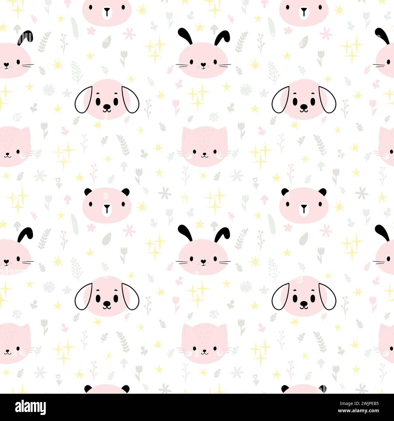 Childish seamless pattern with cute smiley animals. Creative baby ...