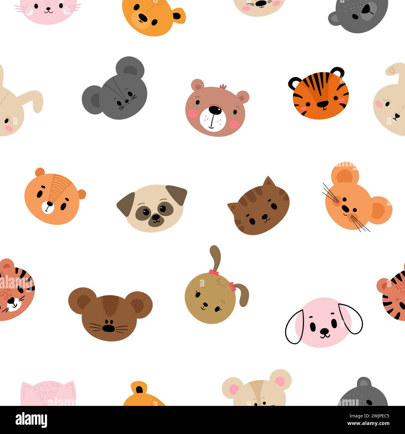 Childish seamless pattern with cute smiley animal faces. Creative baby ...