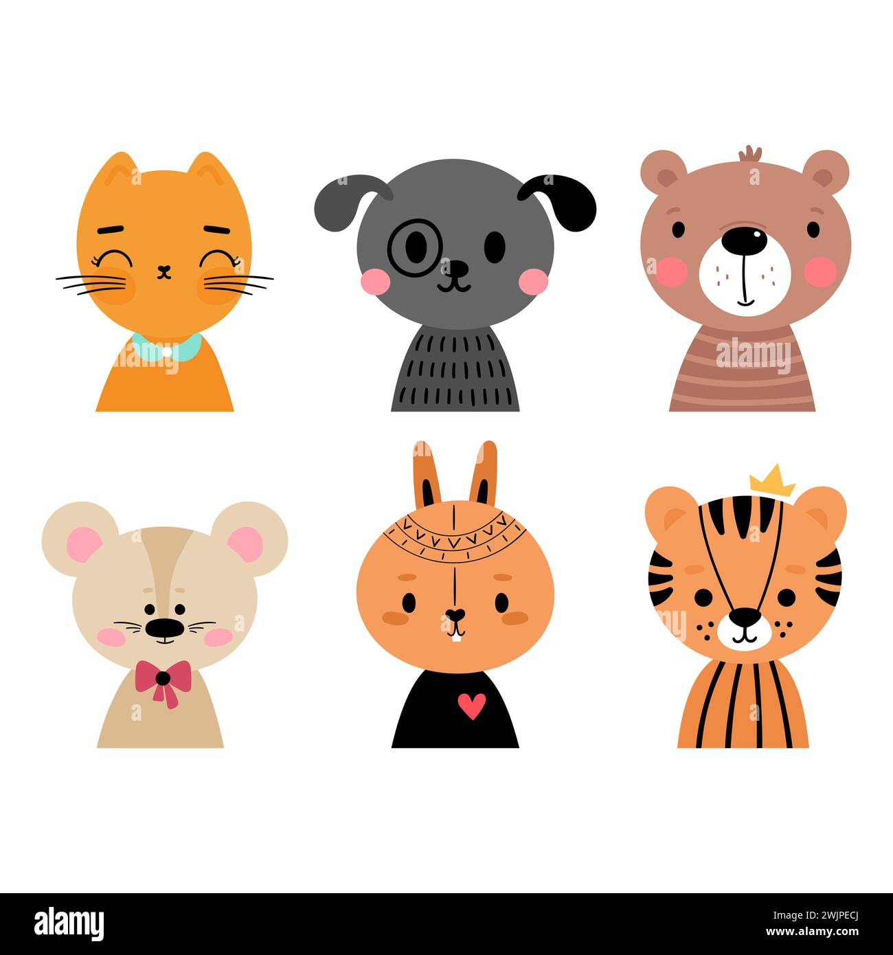 Cute cartoon animals for invitation, poster, postcard, nursery, t-shirt ...