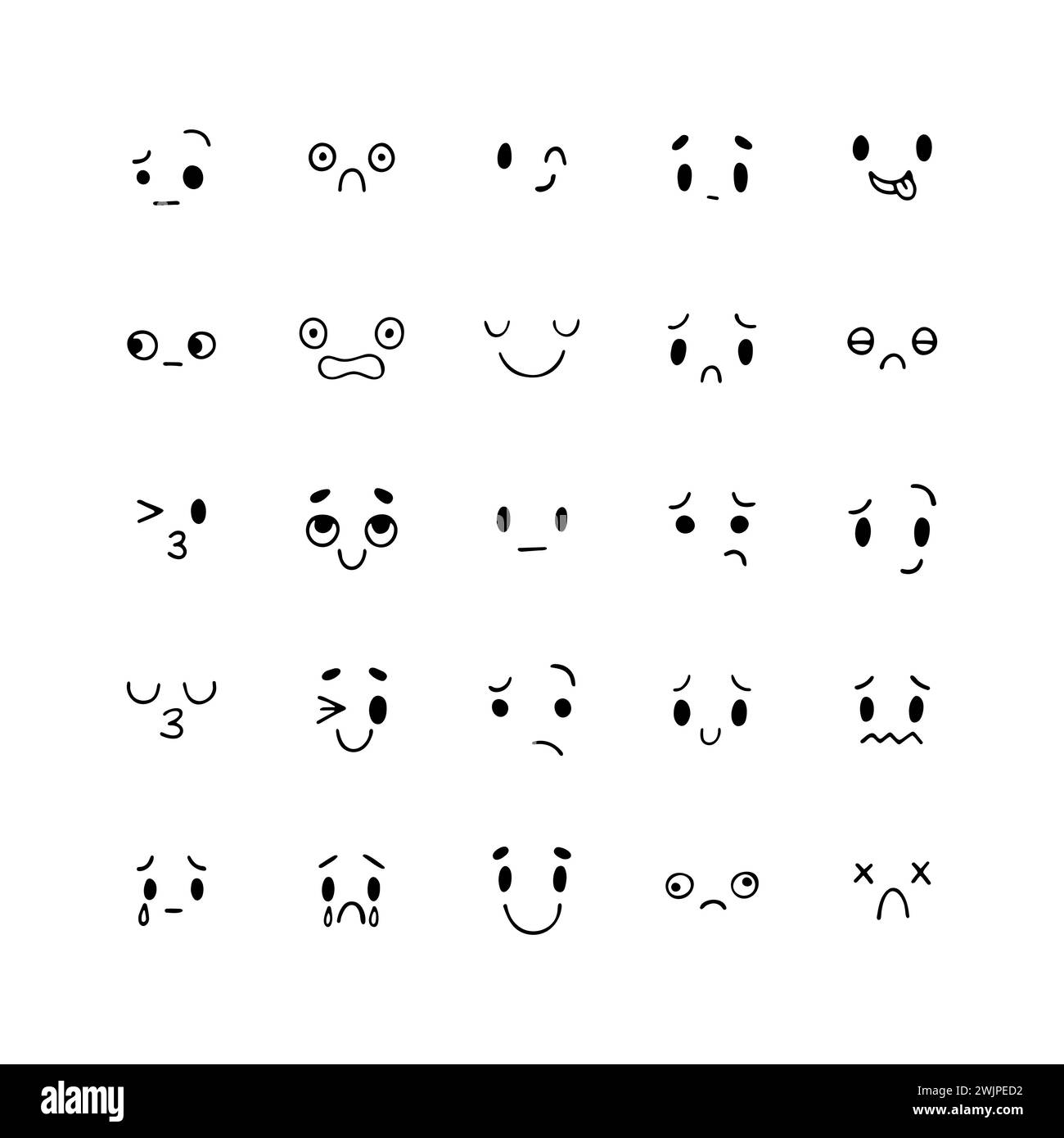 Hand drawn funny smiley faces. Sketched facial expressions set ...