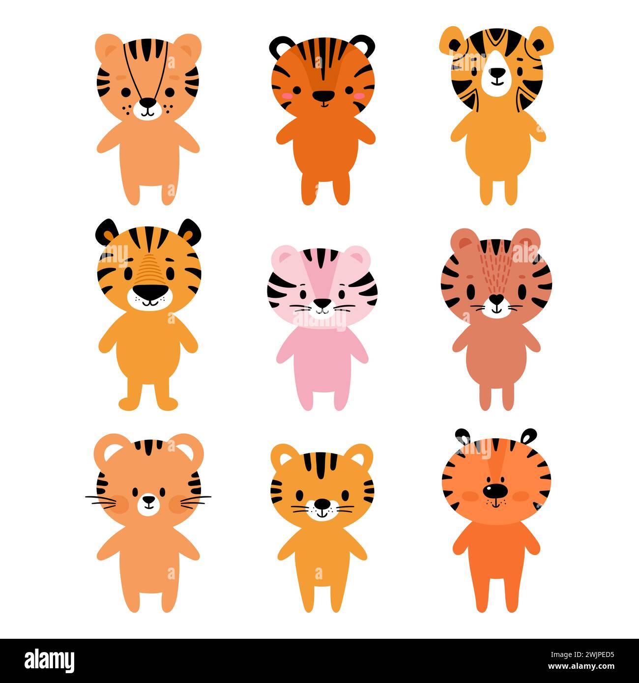 Adorable tigers. Set of cute cartoon animals. Fits for designing baby ...