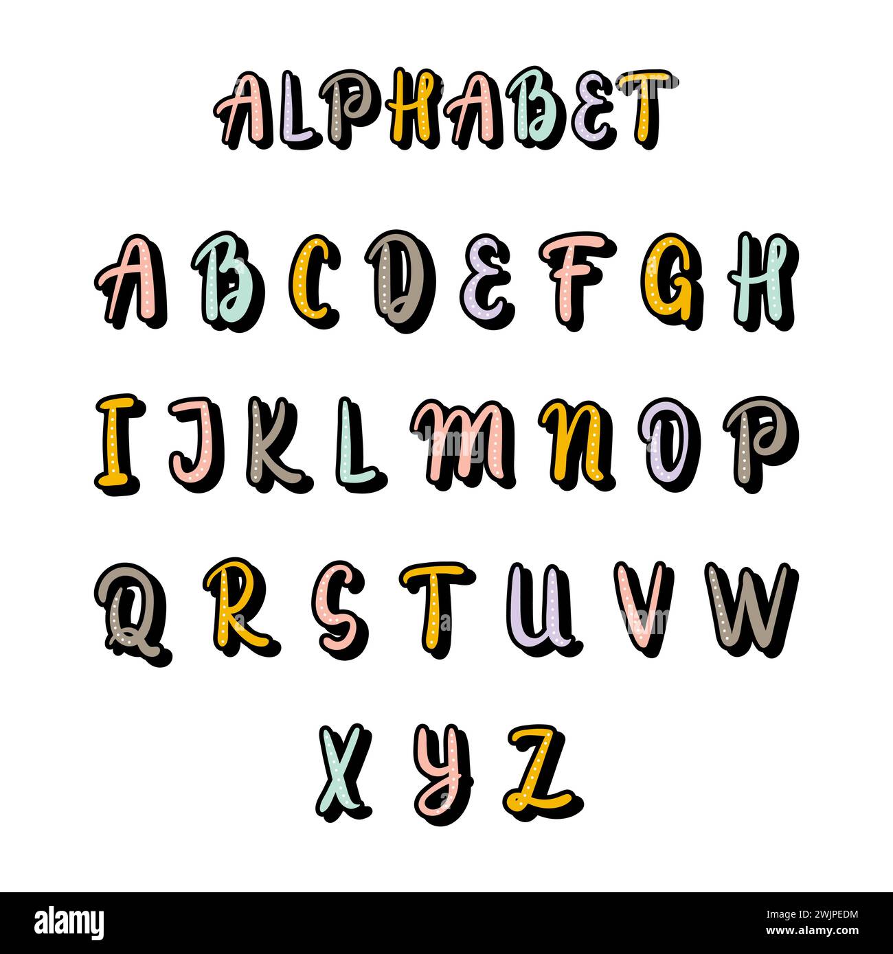 Hand drawn alphabet. Colorful font. Cute elements for your design. Use ...