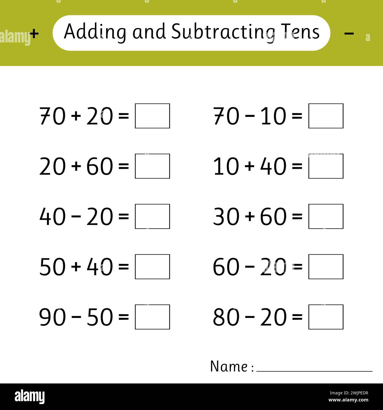 Adding and Subtracting Tens. School education. Math worksheets for kids ...